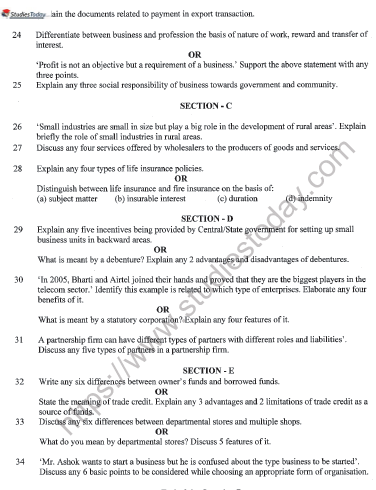 CBSE Class 11 Business Studies Sample Paper Set 12 Solved
